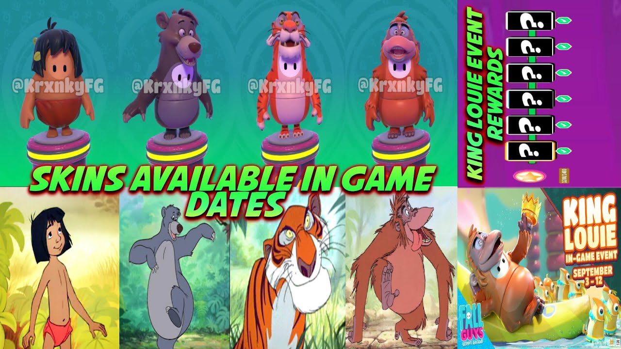 Fall Guys x The Jungle Book Skins Available in-game Date? | King Louie ...