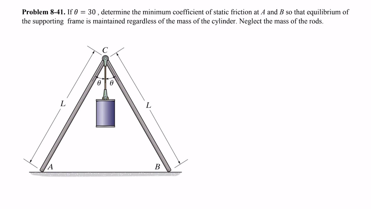 Statics Practice Problem 8-41: Friction example of a two member frame ...