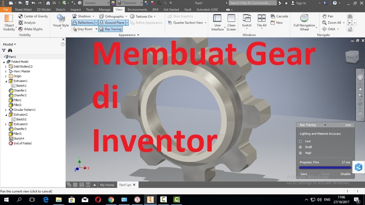Tutorial membuat Gear di Inventor untuk Engineering - YouTube