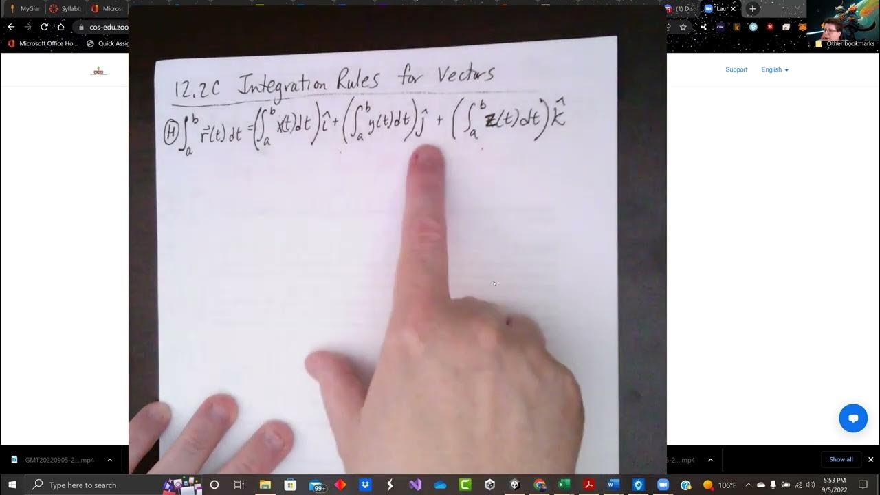 M067 Calc 3 Sect 12.2c Derivatives and Integration Formulae for Vector Functions - YouTube