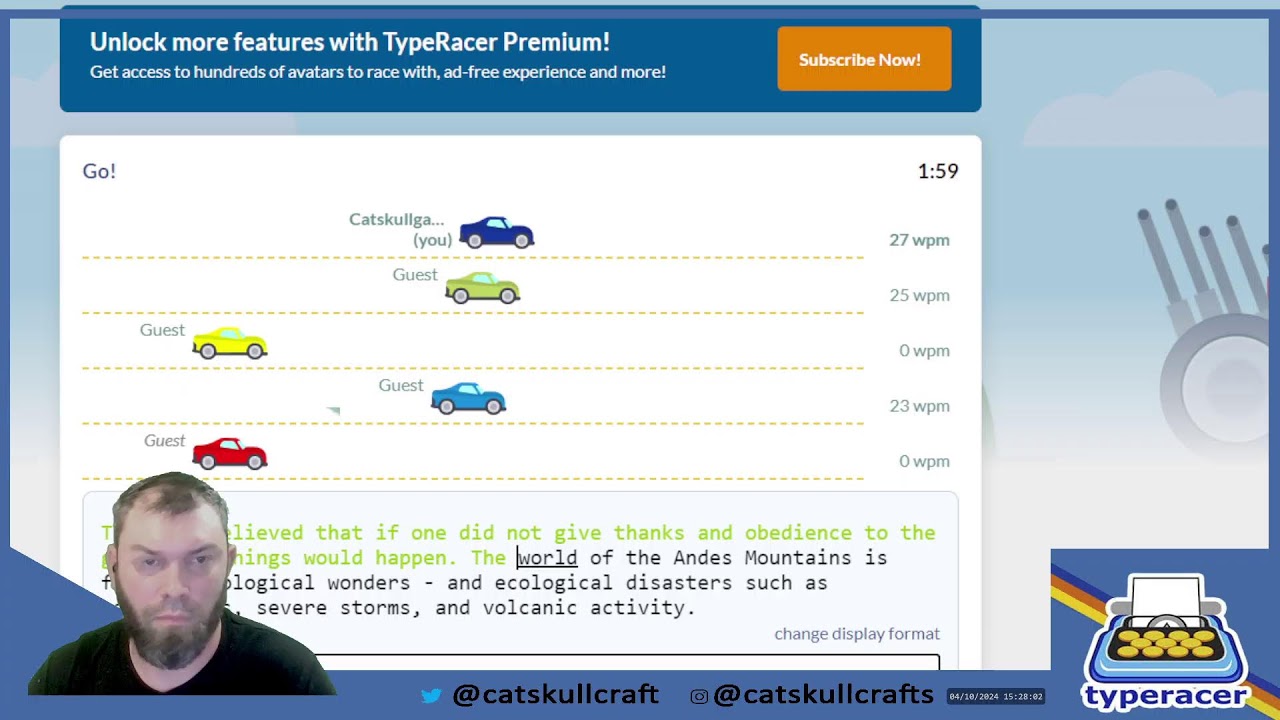 TypeRacer - the Quest for 40WPM - YouTube