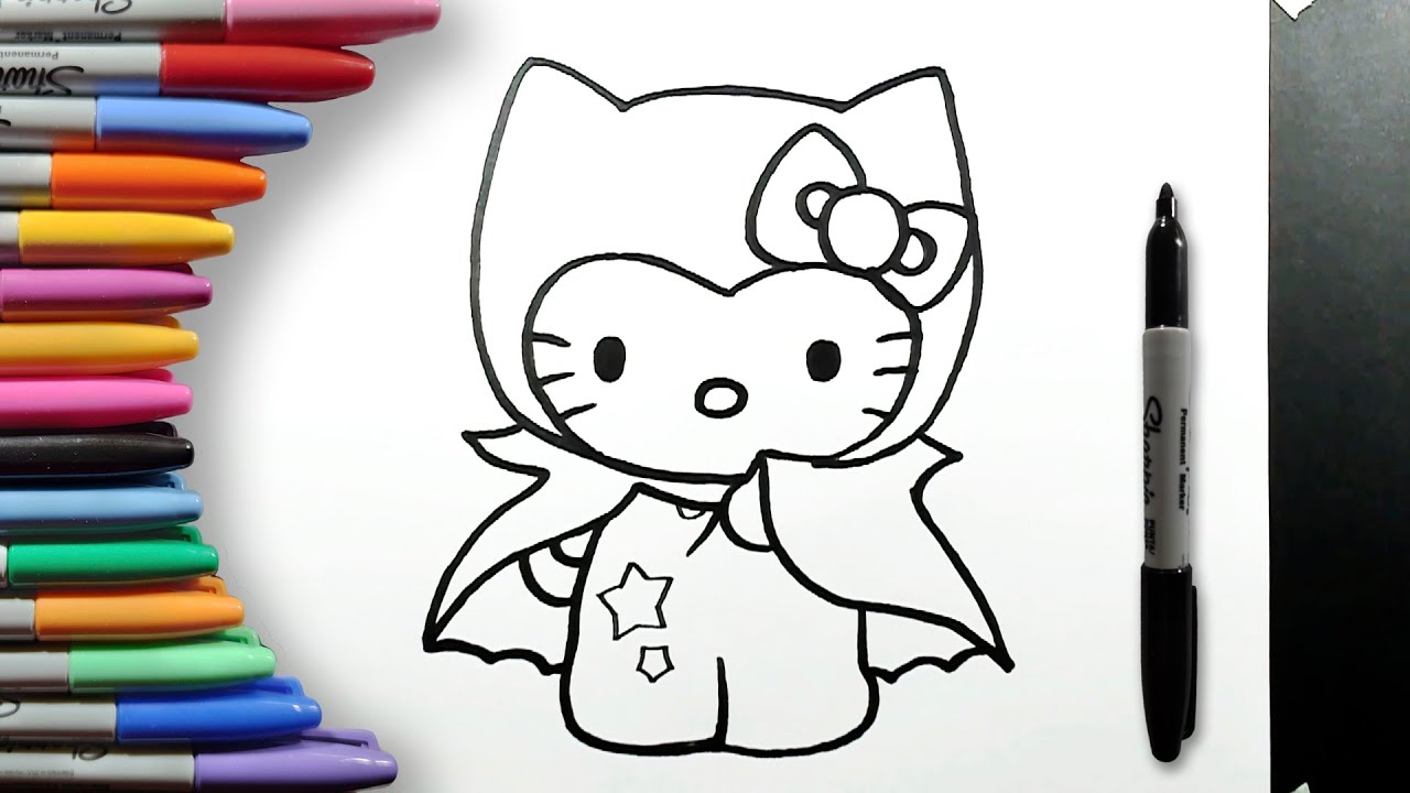 How to Draw Hello Kitty Halloween with Colored Markers Step by Step ...