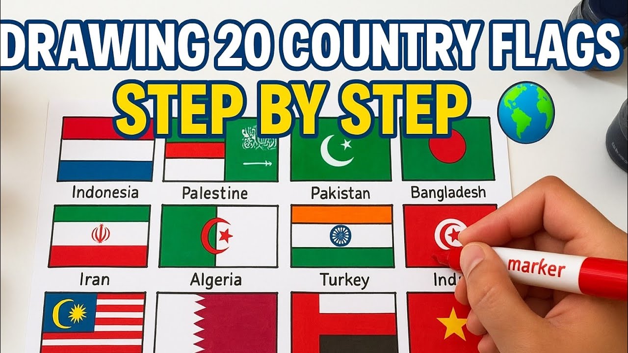 World🌏Countries Flag Drawing 😱20 County Flags in this video - YouTube
