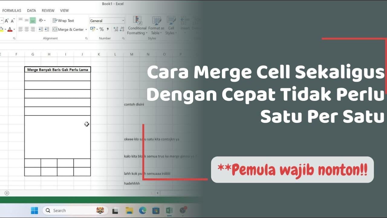 TUTORIAL EXCELL 4# Cara Merge Cell Sekaligus Dengan Cepat Tidak Perlu ...