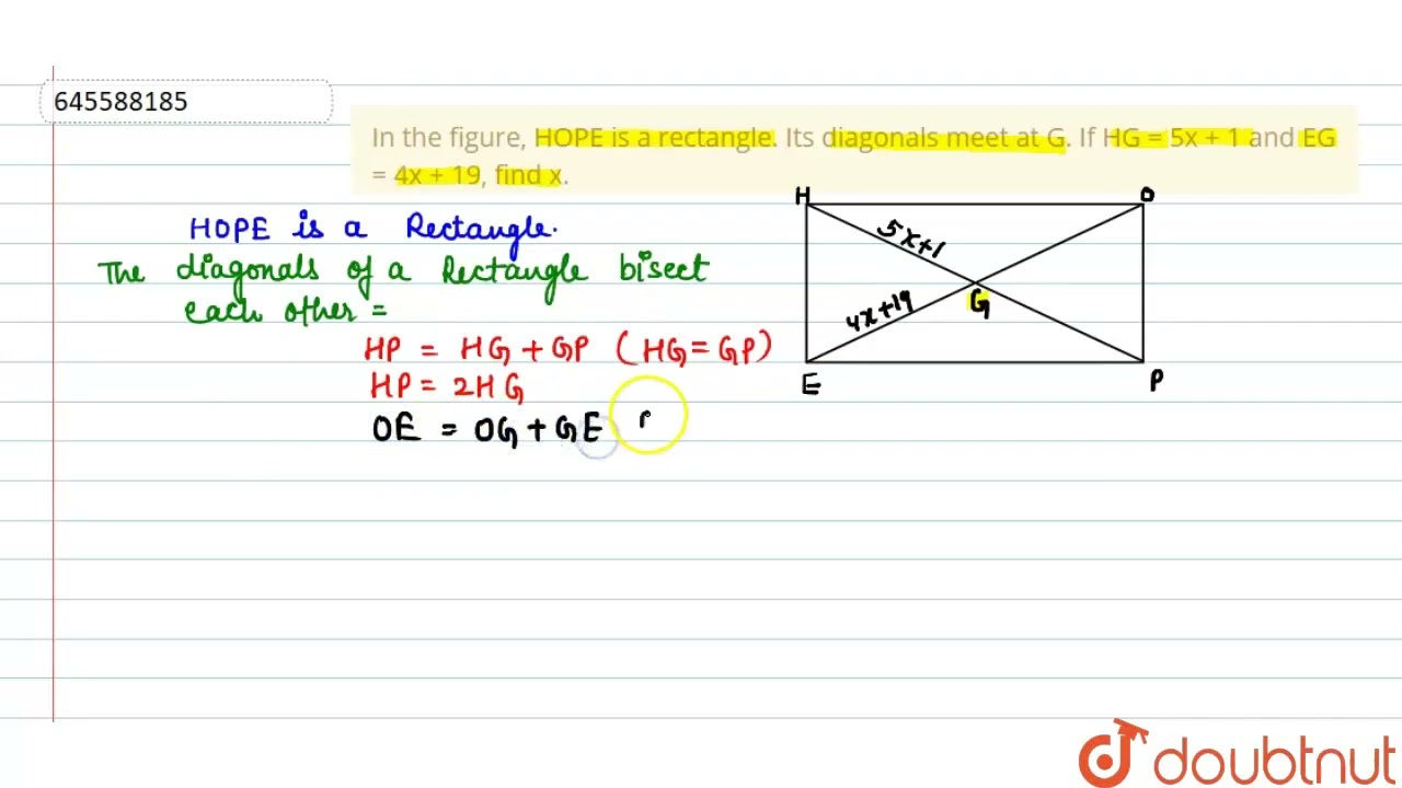 In The Figure HOPE Is A Rectangle Its Diagonals Meet At G If HG 5x In The Figure HOPE Is A Rectangle Its Diagonals Meet At G If HG 5x