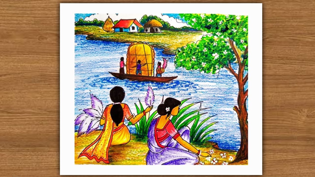 Sarotkal scenery drawing step by step ll Easy autumn scenery drawing ll ...