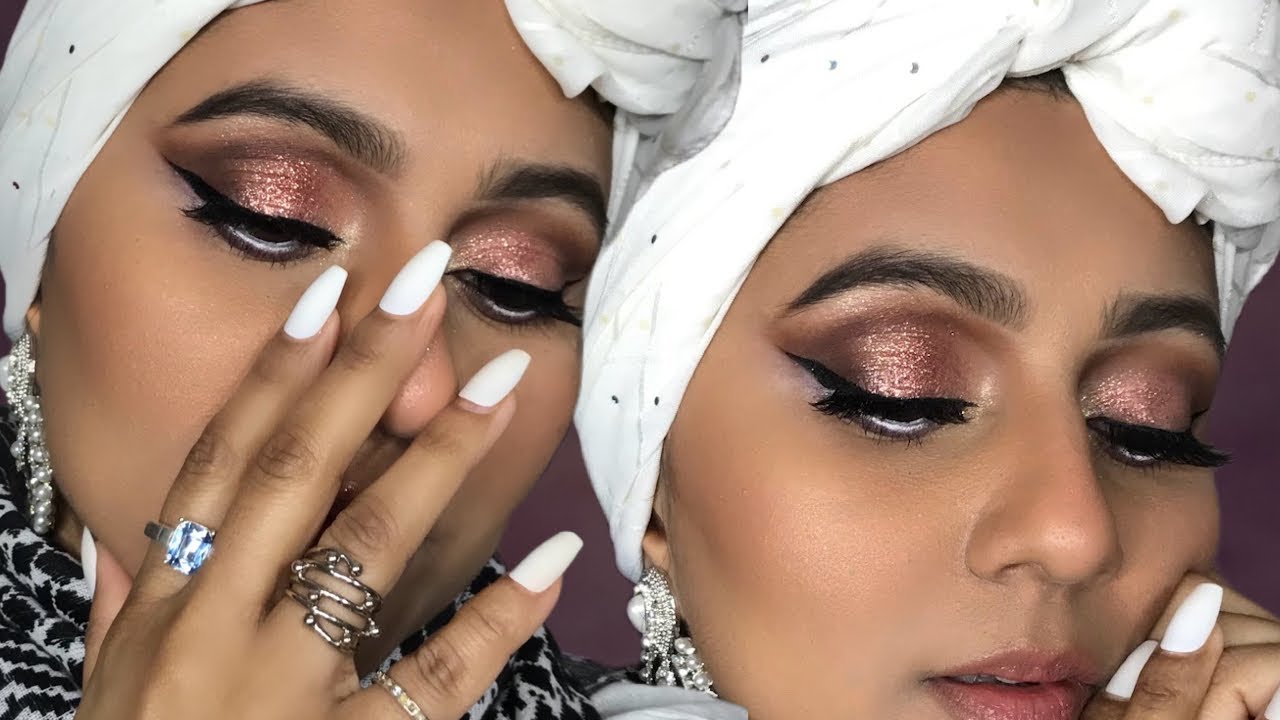 ROSE GOLDEN GLITTERS EYE MAKEUP Tutorial for party - YouTube