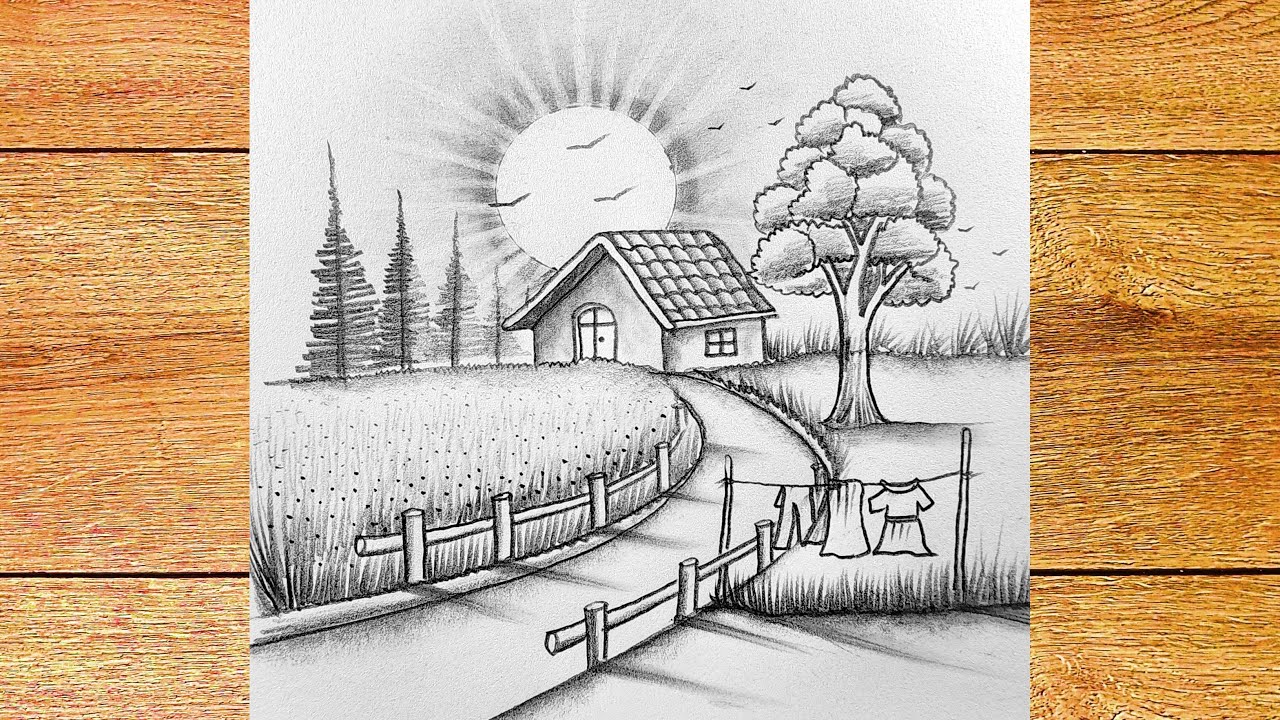 How to drawing summer session scenery || Step by step summer landscape ...