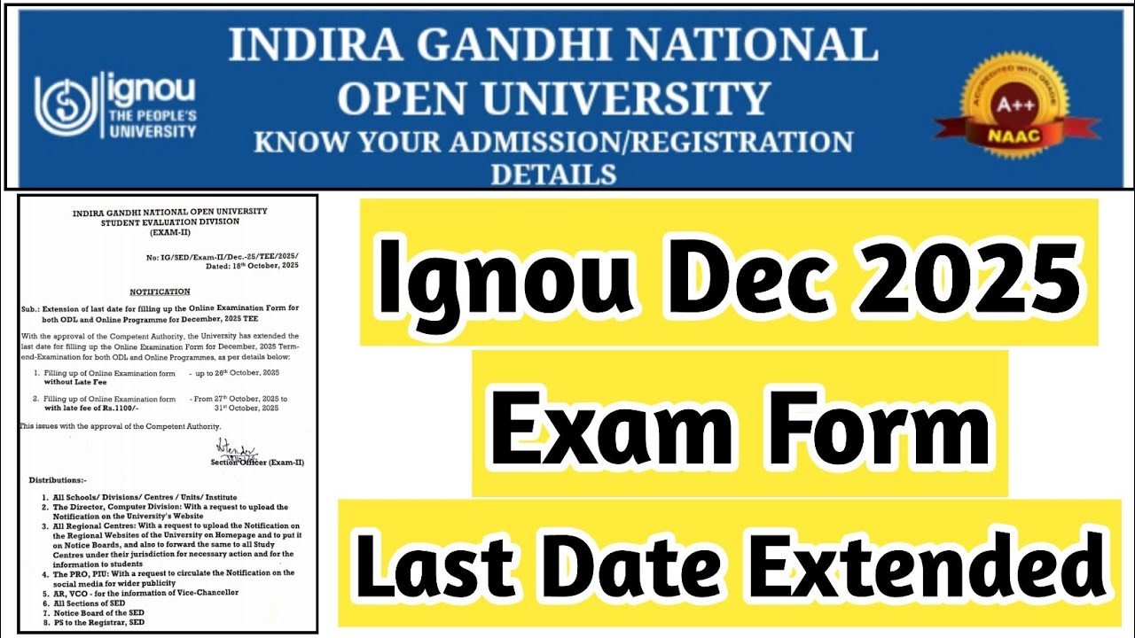 Ignou Exam Form Fill Up Online 2025 december Last Date Extended ...