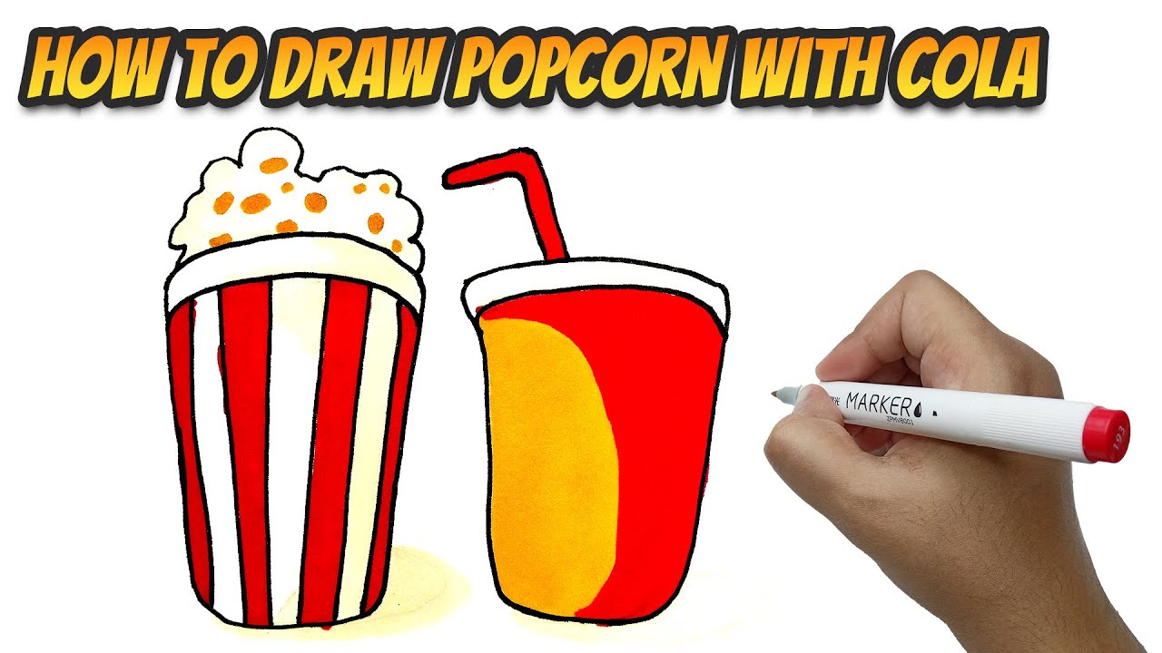 How to Draw & Color Popcorn and Cola | Step by Step How to Drawing ...
