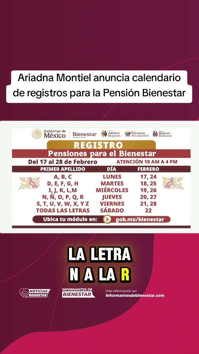 Ariadna Montiel anuncia calendario de registros para la Pensión Bienestar febrero 2025 - YouTube