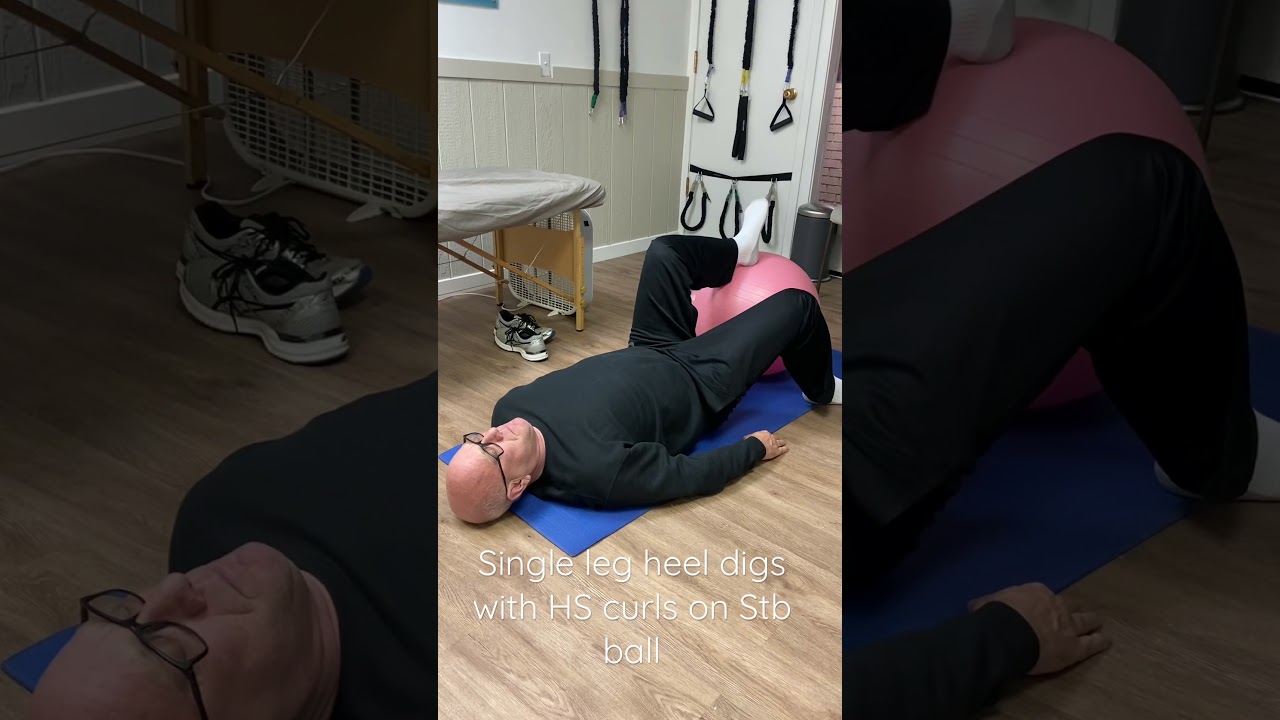 Supine single leg heel dig HS curls on Stb ball - YouTube
