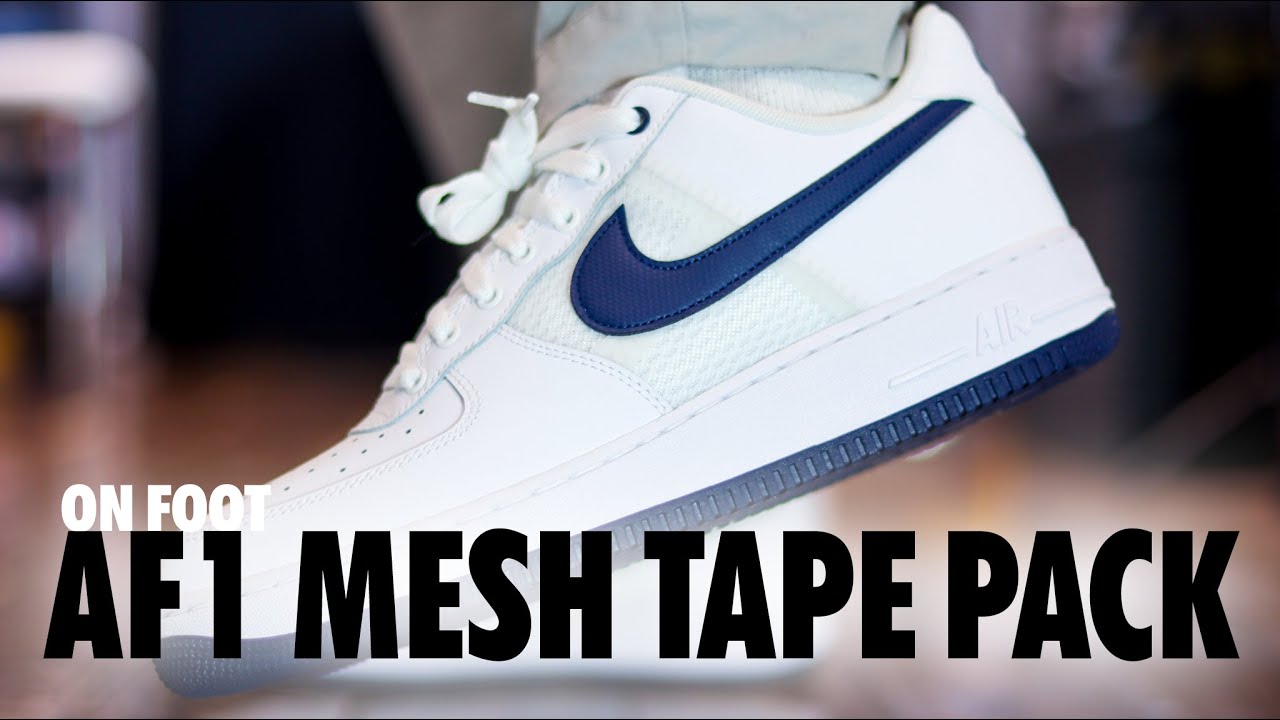 ON FOOT! Nike Air Force 1 Mesh Tape Pack White Midnight Navy Schopes 4K ...