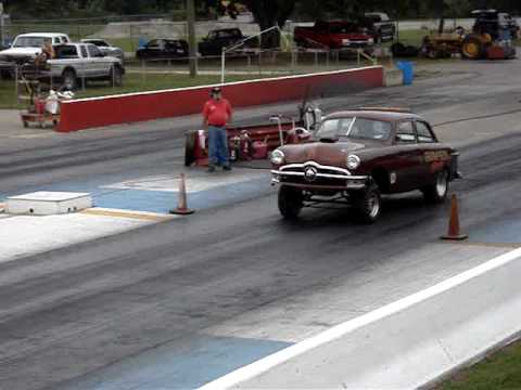 1950 Ford gasser launches at the dragstrip - YouTube