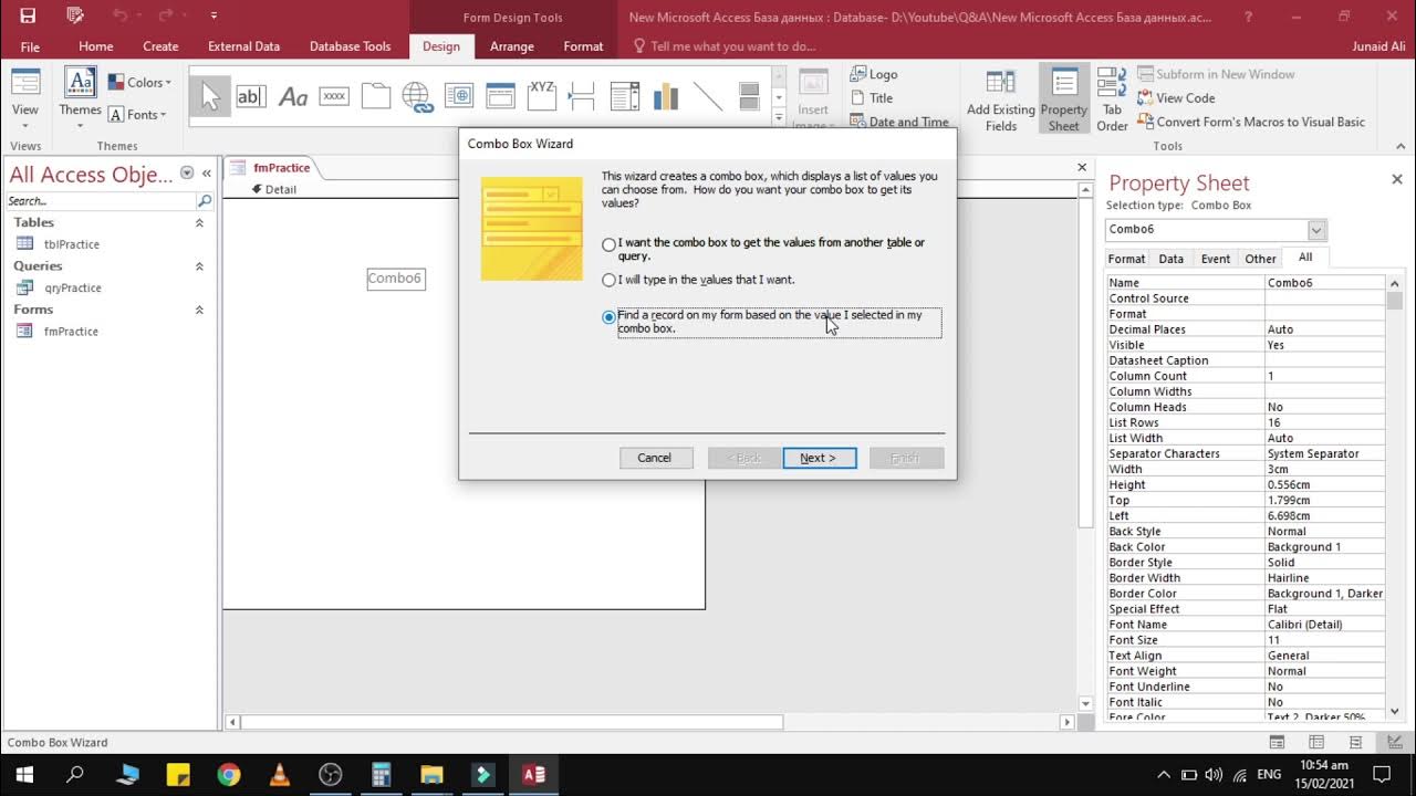 Why in combo box there is no third option in MS Access 2016? - YouTube