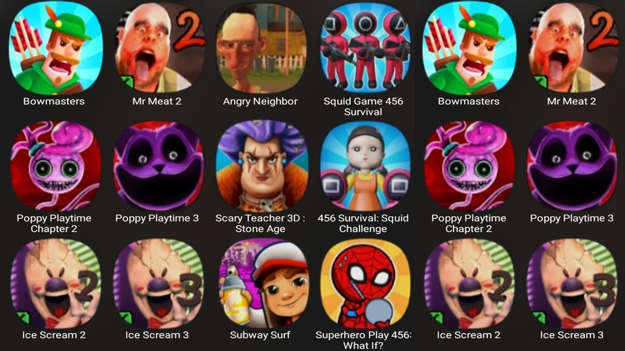Bowmasters, Mr Meat 2, Angry Neighbor, Squid Game 456 Survival, Poppy ...