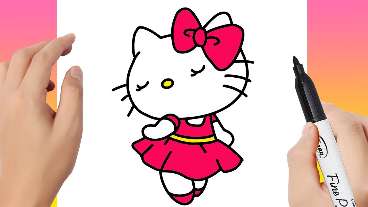How to draw HELLO KITTY🎀 in a CUTE dress | Easy drawing 🌸| Step by step ...