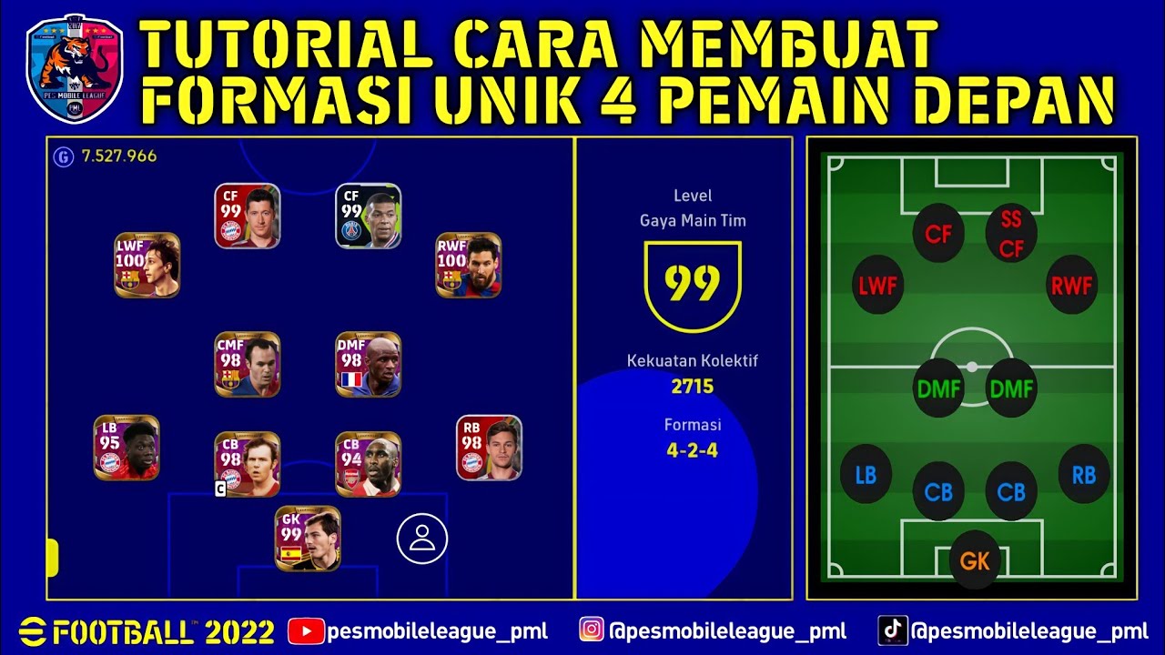 TUTORIAL CARA MEMBUAT FORMASI UNIK 4-2-4 DENGAN 4 PEMAIN DEPAN DI ...
