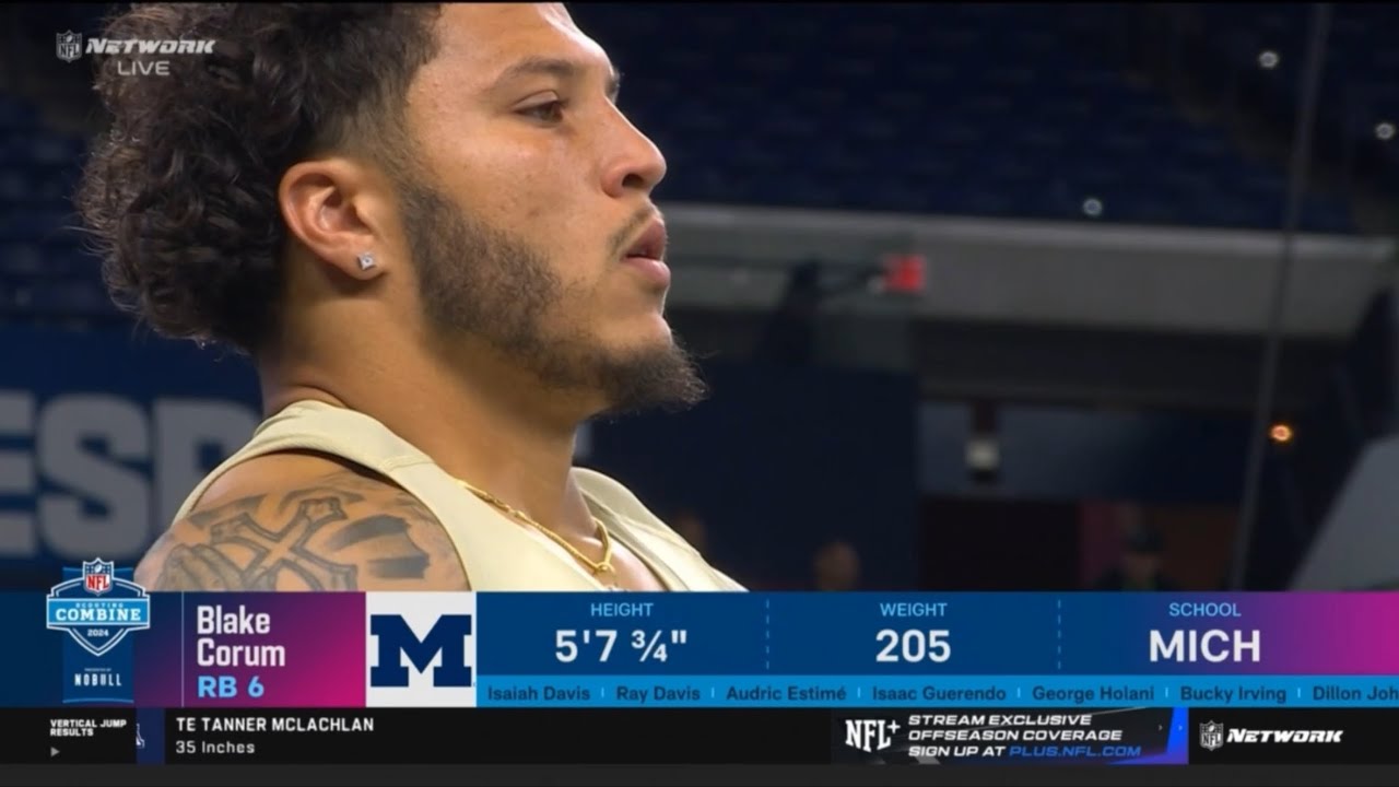 Blake Corum full 40 yard dash highlights 2024 NFL Combine - YouTube