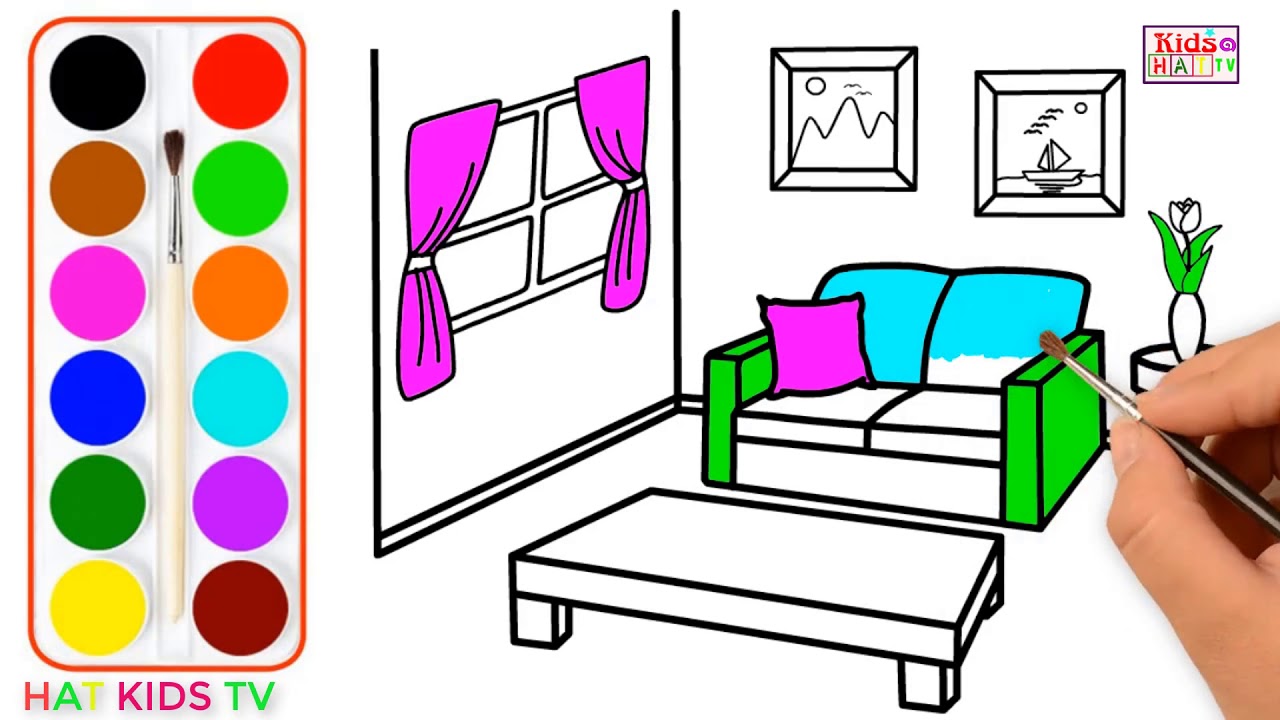 How to Draw Living Room for Kids |Coloring Page for Kids | Learn Color ...