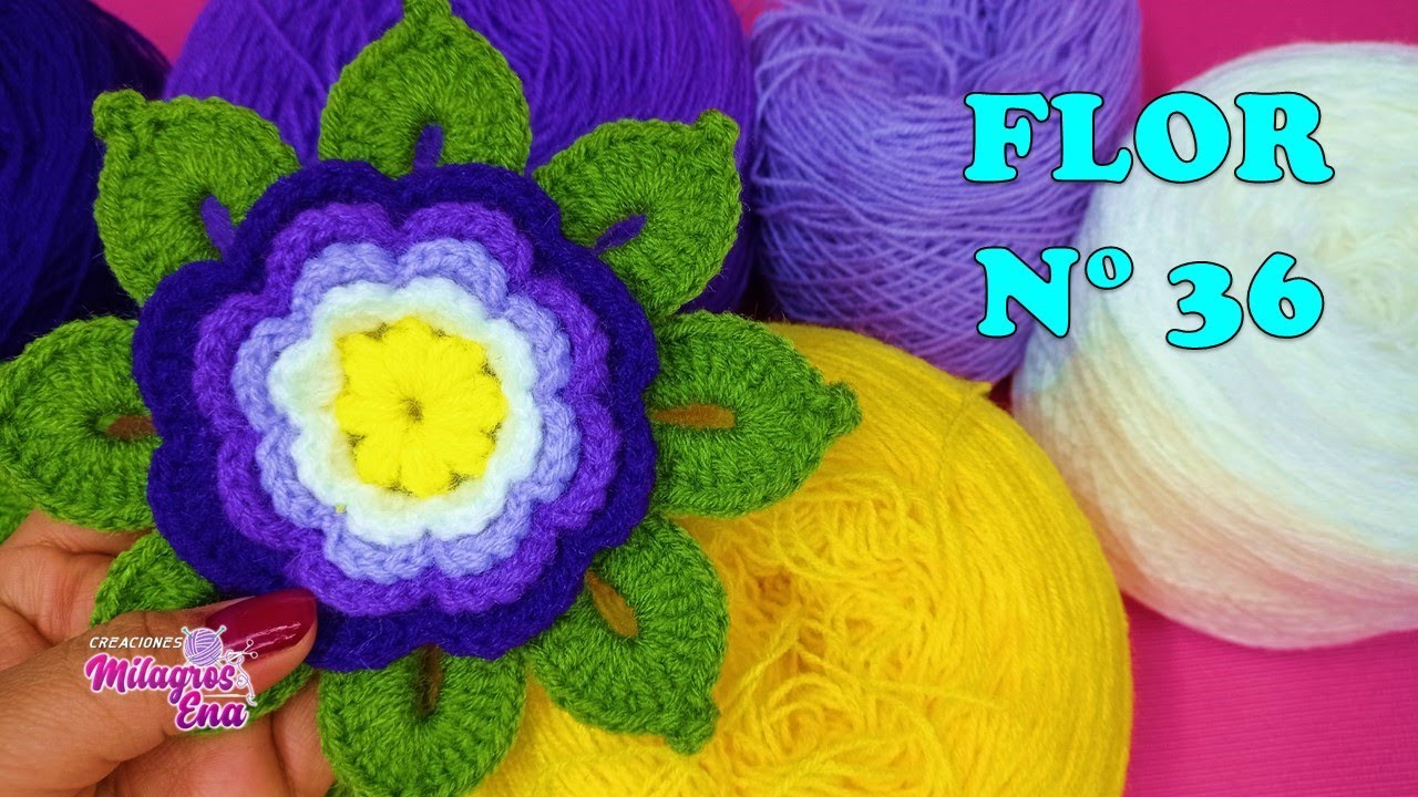 Como tejer la Flor N° 36 a crochet para aplicar en tapetes, centros de ...