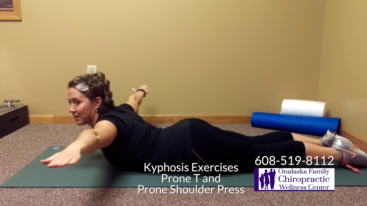 Kyphosis Exercises Prone T and Prone Shoulder Press - YouTube