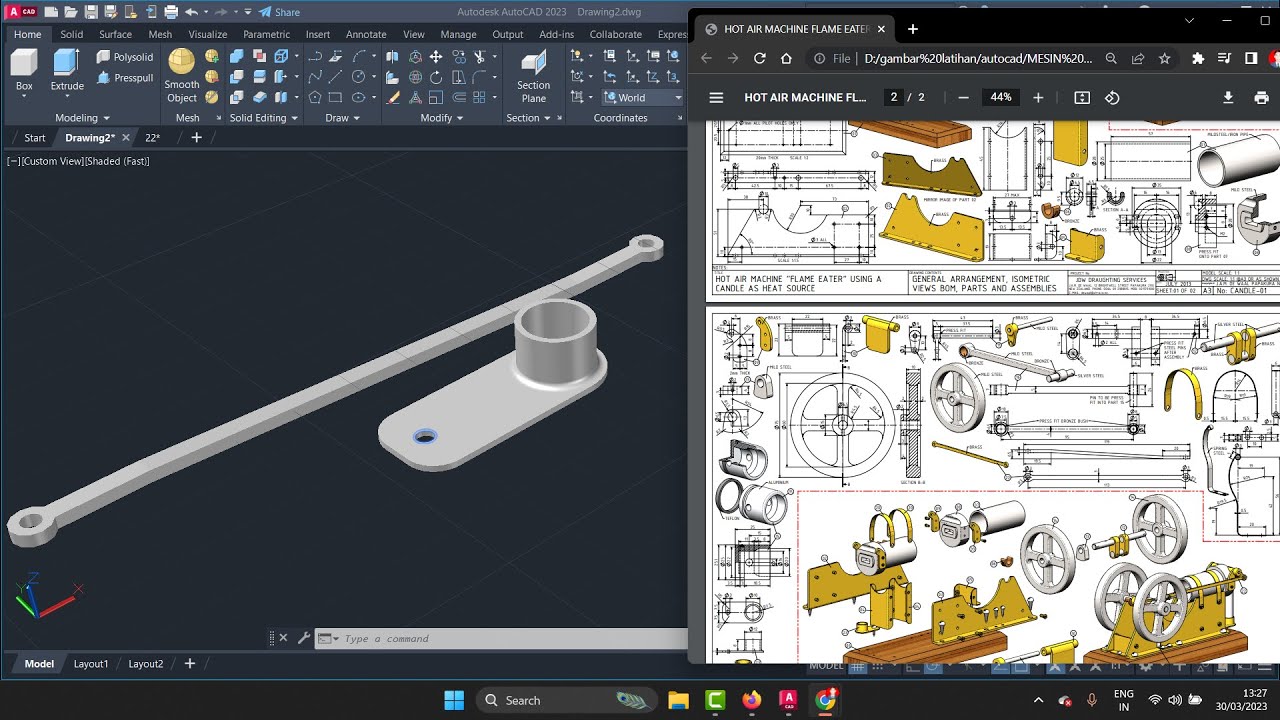 AutoCAD Mechanical Drawing komponen PUSH ROD 22 and CANDLE STICK HOLDER ...