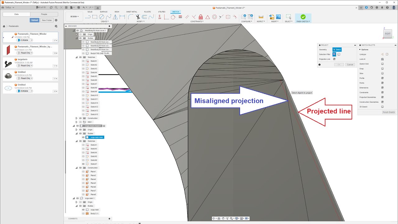 Fusion 360 - How to fix projections misaligned/wrongly offset ...