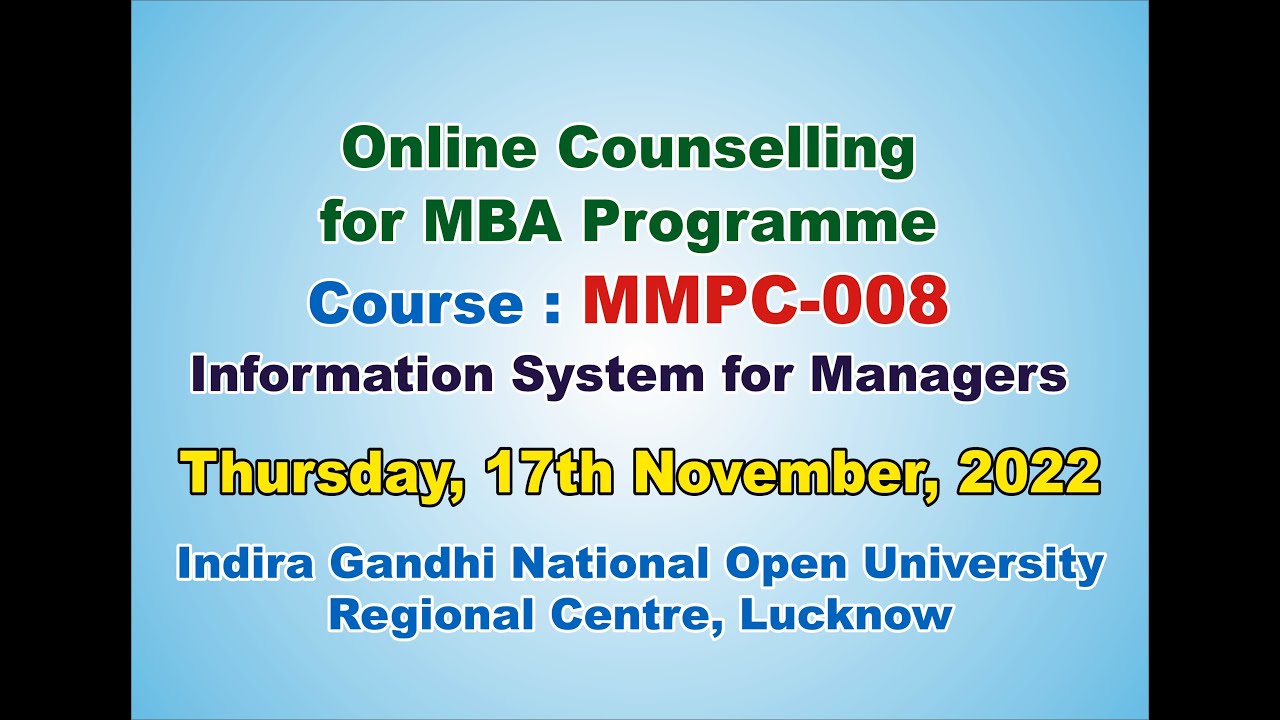 Online Counselling for MBA Programme Course - MMPC-008 (Information ...