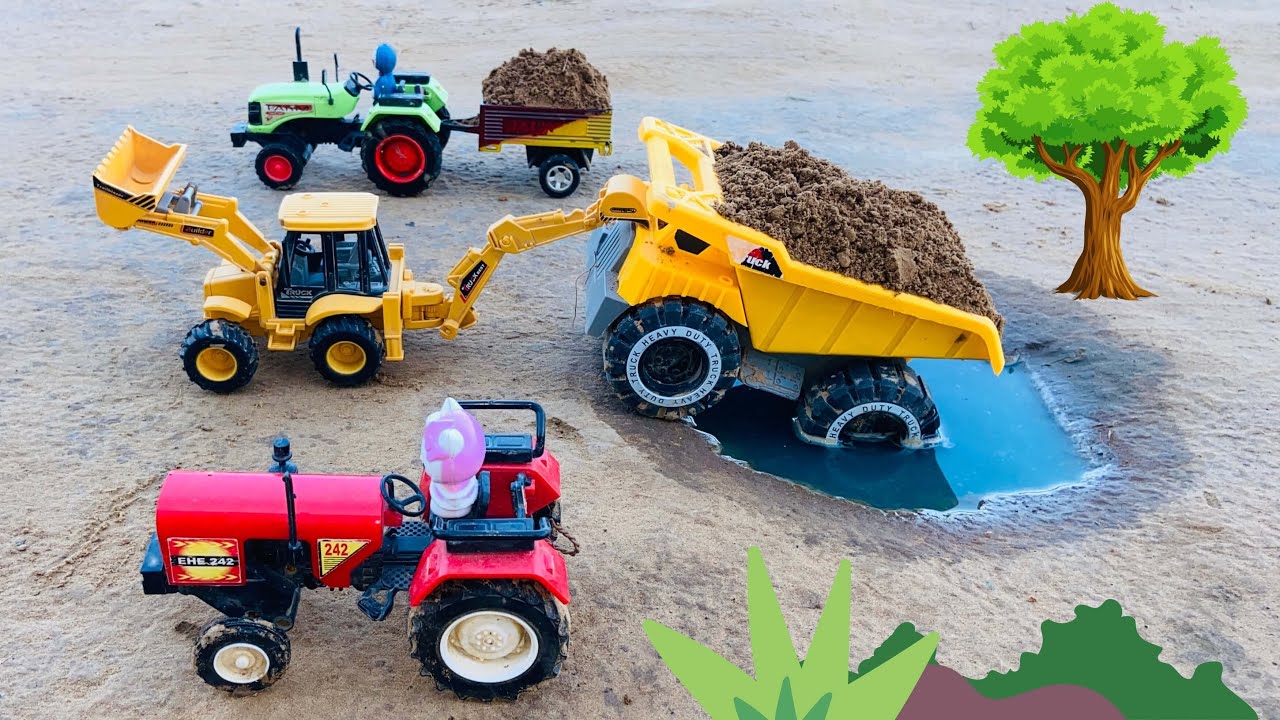 diy tractor making science project | Truck stuck in pit pulling out JCB ...