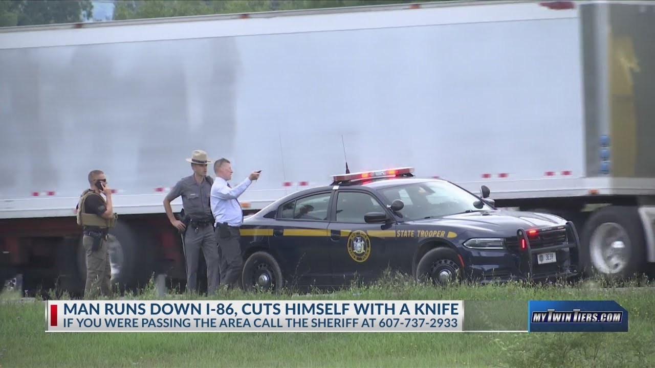 Man crossing I-86 causes multiple crashes, threatens police with knife ...