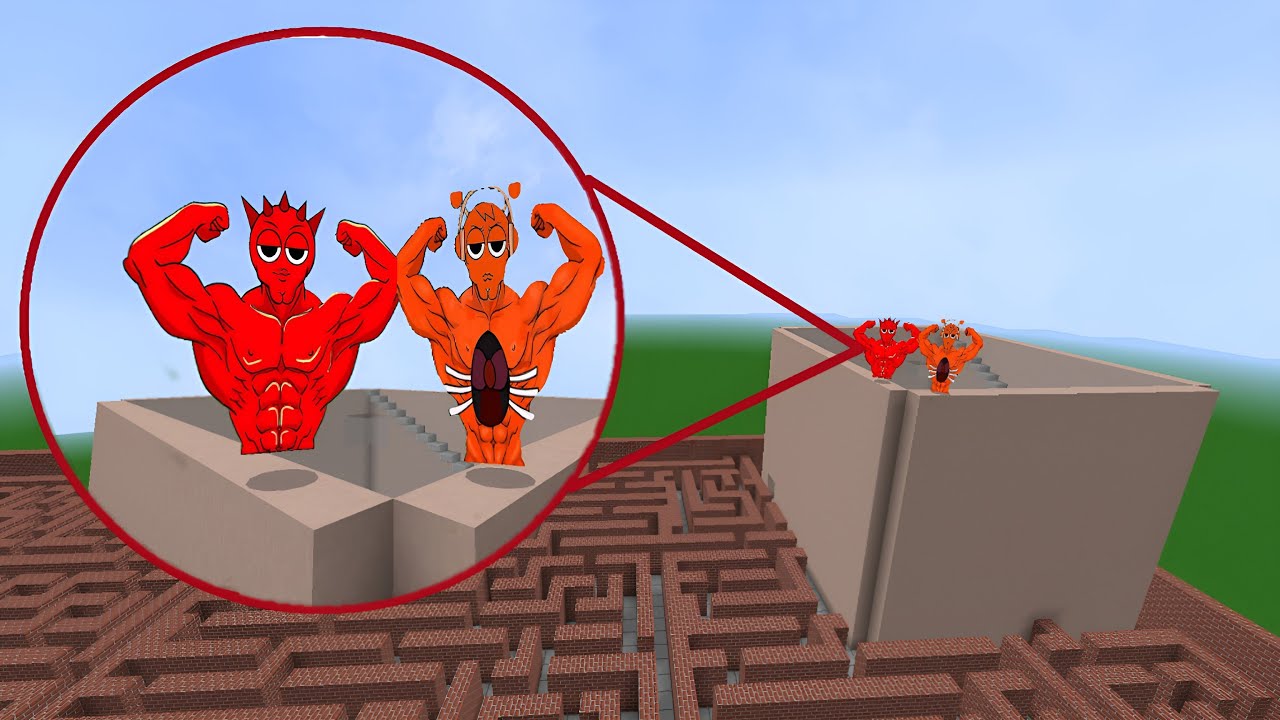 Muscle Reddy and Muscle Orenge Sprunki in Minecraft Addon - YouTube