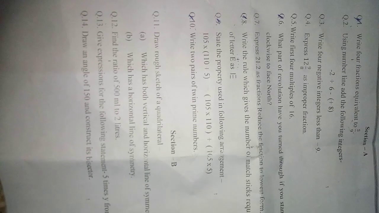 Class 6 Question Paper Of Maths 2017 18 YouTube Class 6 Question Paper Of Maths 2017 18 YouTube