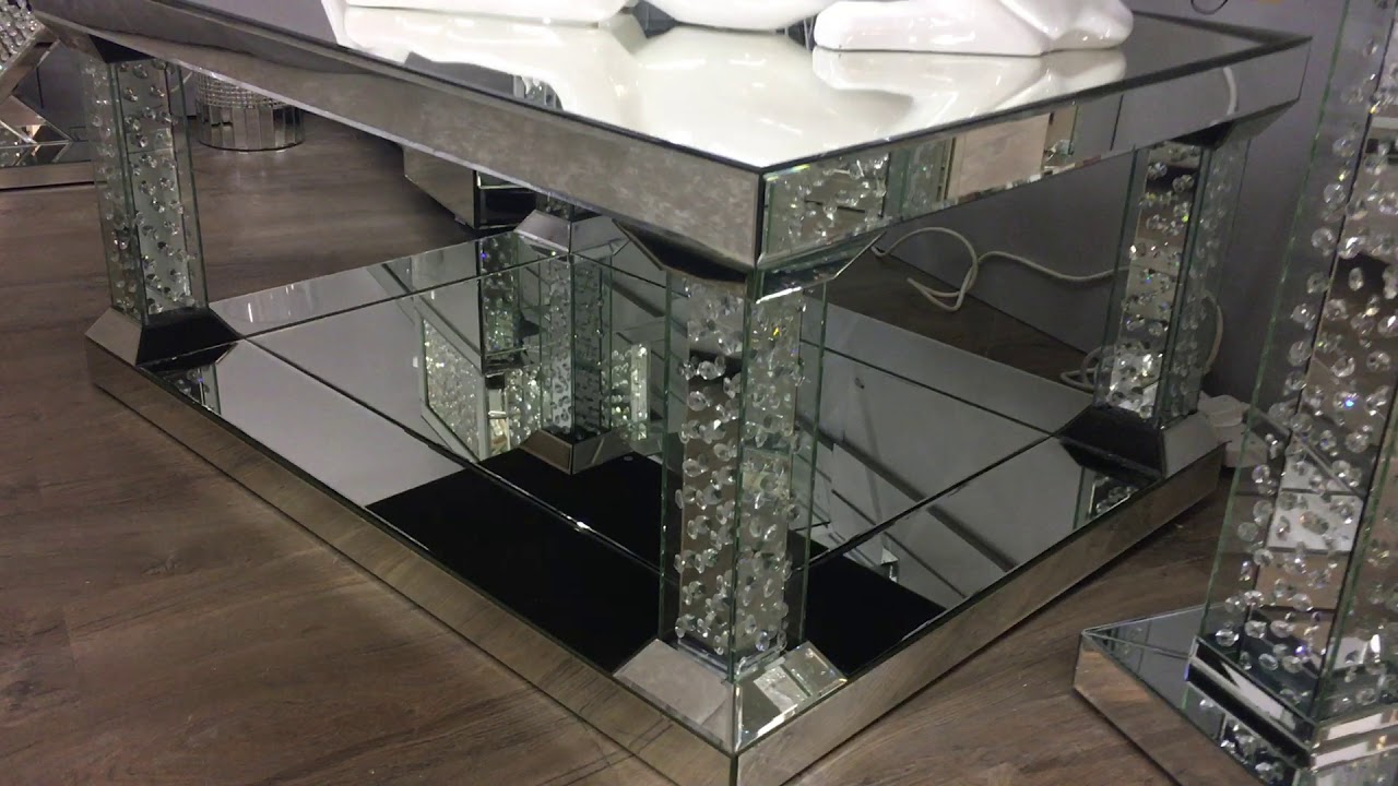 Floating Crystal Mirrored Pedestal Coffee Table - Large - YouTube