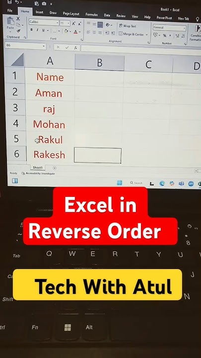 Excel in Reverse Order #exceltips #reversed #computer #ytshort #exceltricks #techwithatul #tech ...