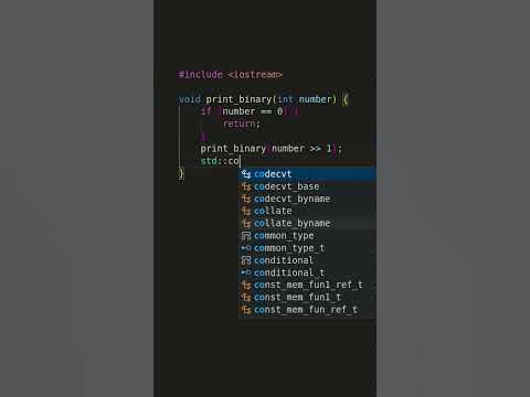 "Printing binary representation of a number in #cplusplus | #codingshorts" - YouTube