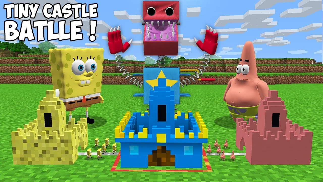 BOXY BOO TINY CASTLE vs SPONGEBOB and PATRICK TINY CASTLE! Smallest ...