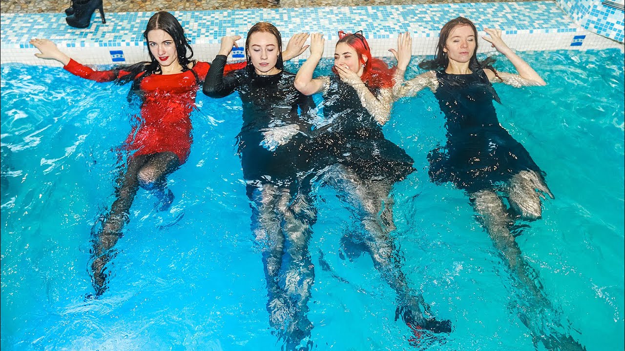 AMAZING! BEAUTIFUL GIRLS HAVE A GREAT TIME IN THE POOL IN WET DRESSES ...