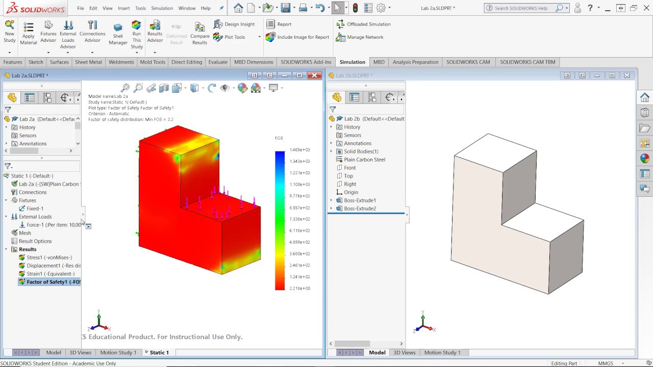 SolidWorks FEA Lab2 - YouTube
