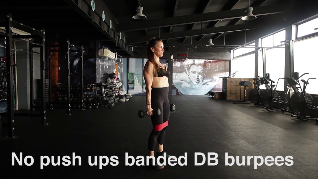 No push ups banded DB burpees - YouTube