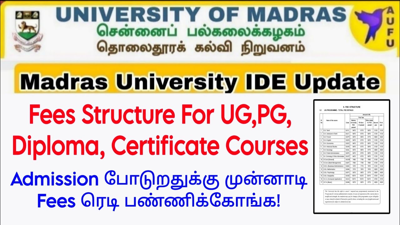Madras University IDE Tution Fees Structure For All Courses 👍 - YouTube
