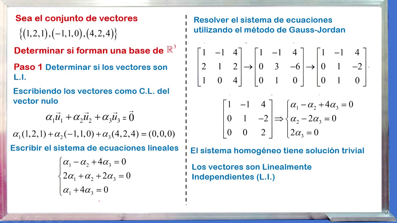 DETERMINAR SI LOS VECTORES FORMAN UNA BASE - YouTube