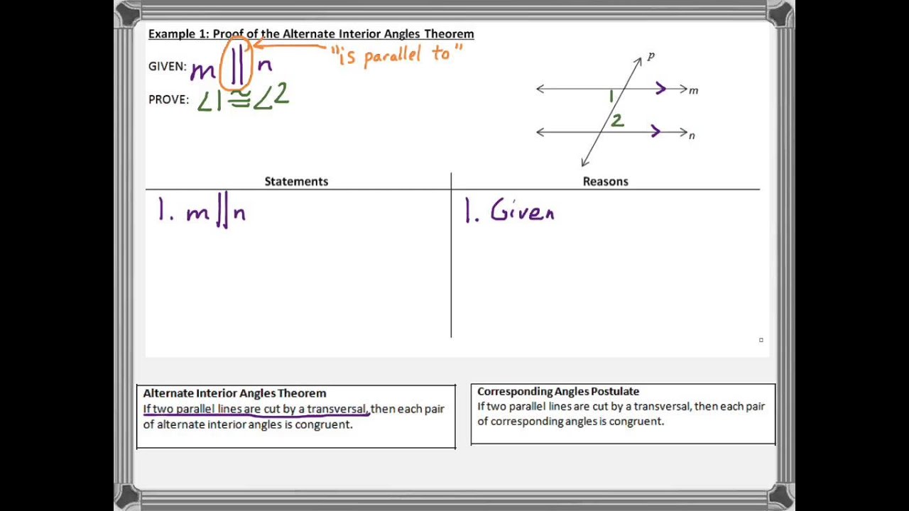 Geometry Video 3-3: Proofs with Angles on Transversals - YouTube