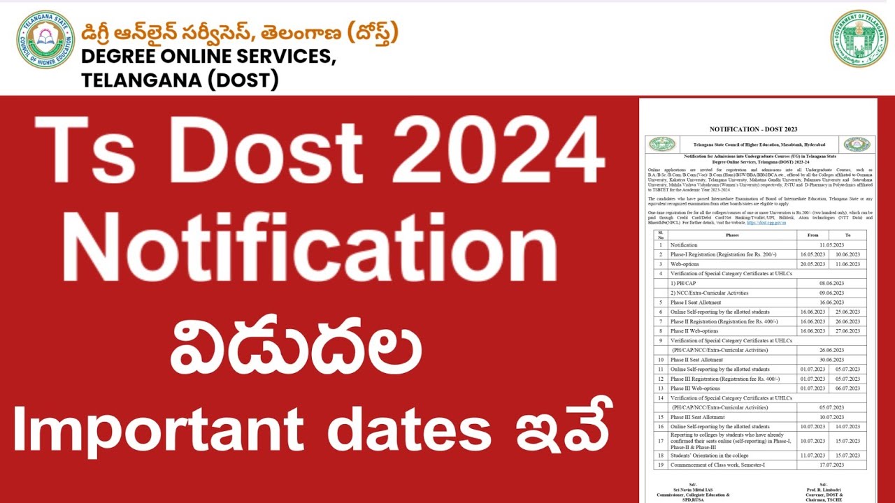 TS DOST 2024 Notification imp Dates | Telangana Degree Admissions 2024 ...