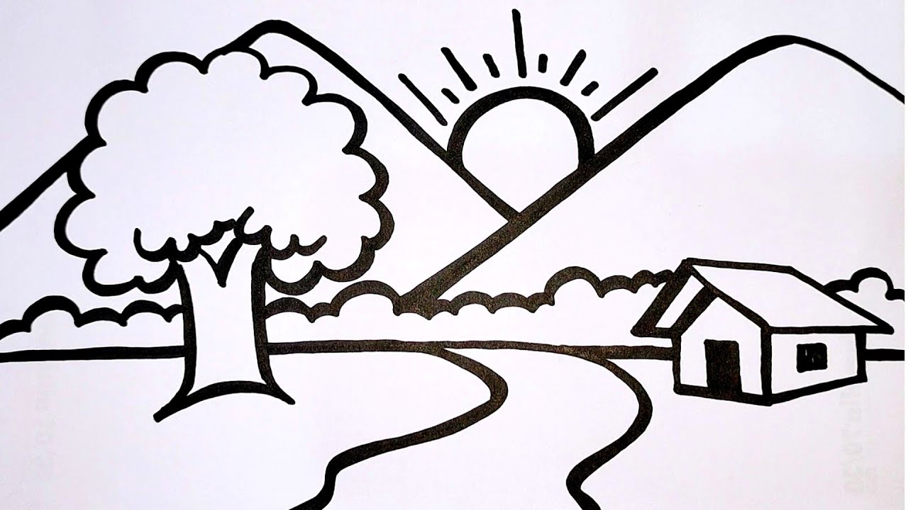 How to Draw Easy House Scenery for Beginners Pencil Drawing | Easy ...