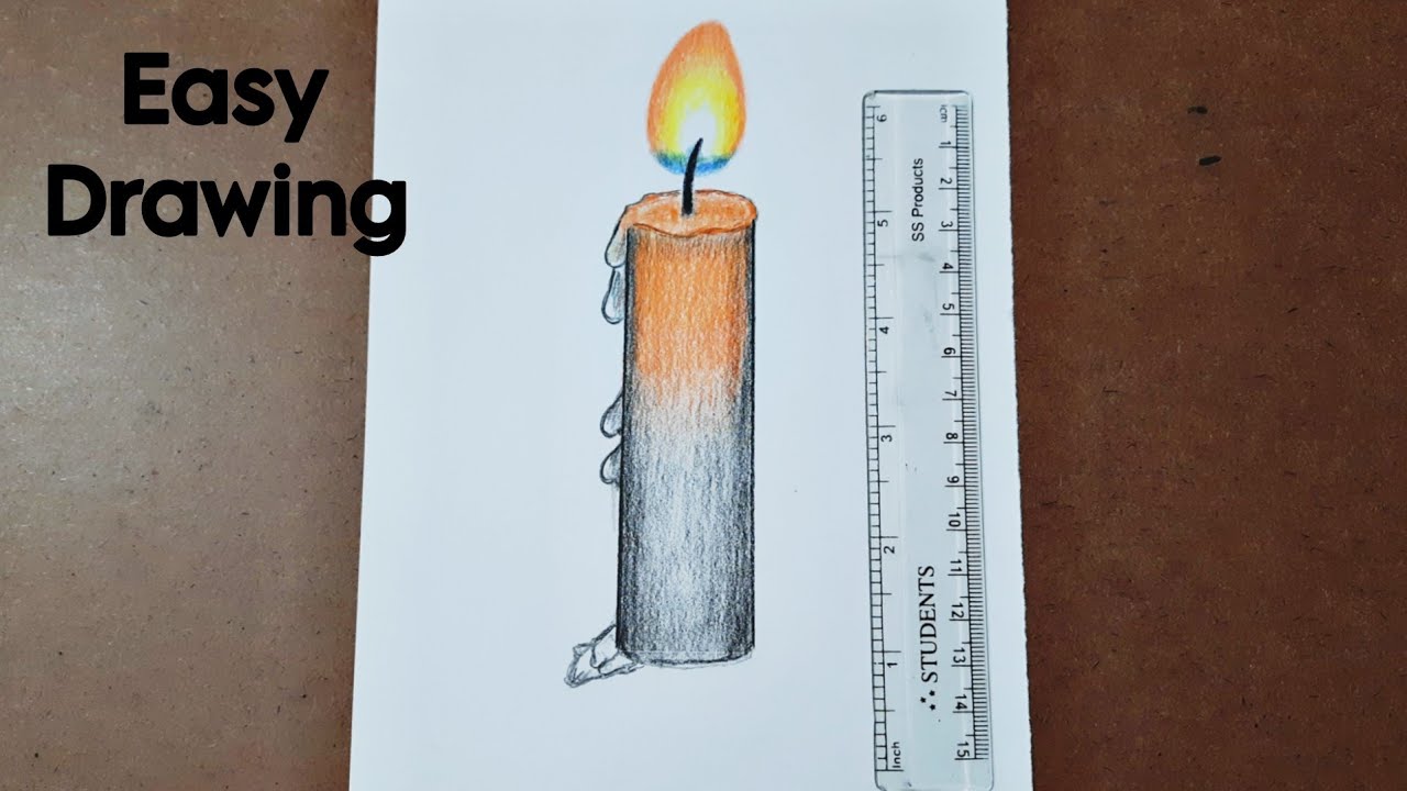 How To Draw a Candle With Colour Pencil | Candle Drawing For Beginners ...