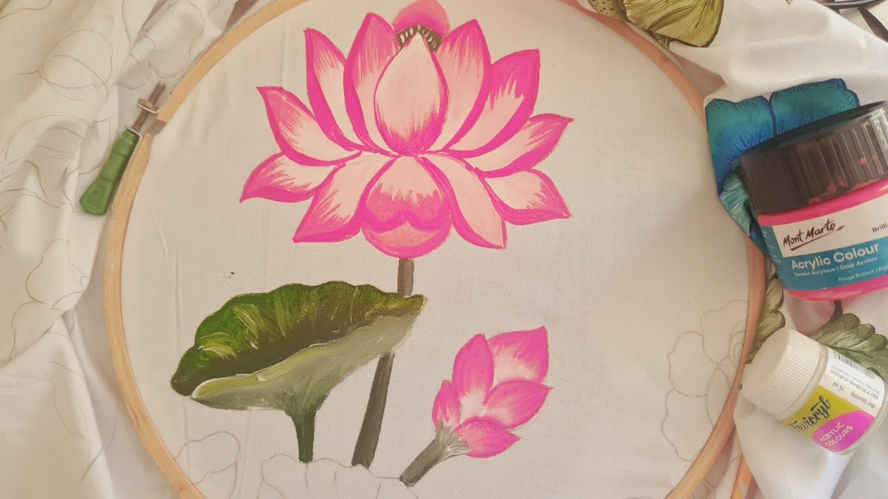 Day 55 || How to Paint a Lotus on fabric for beginners || Easy fabric ...