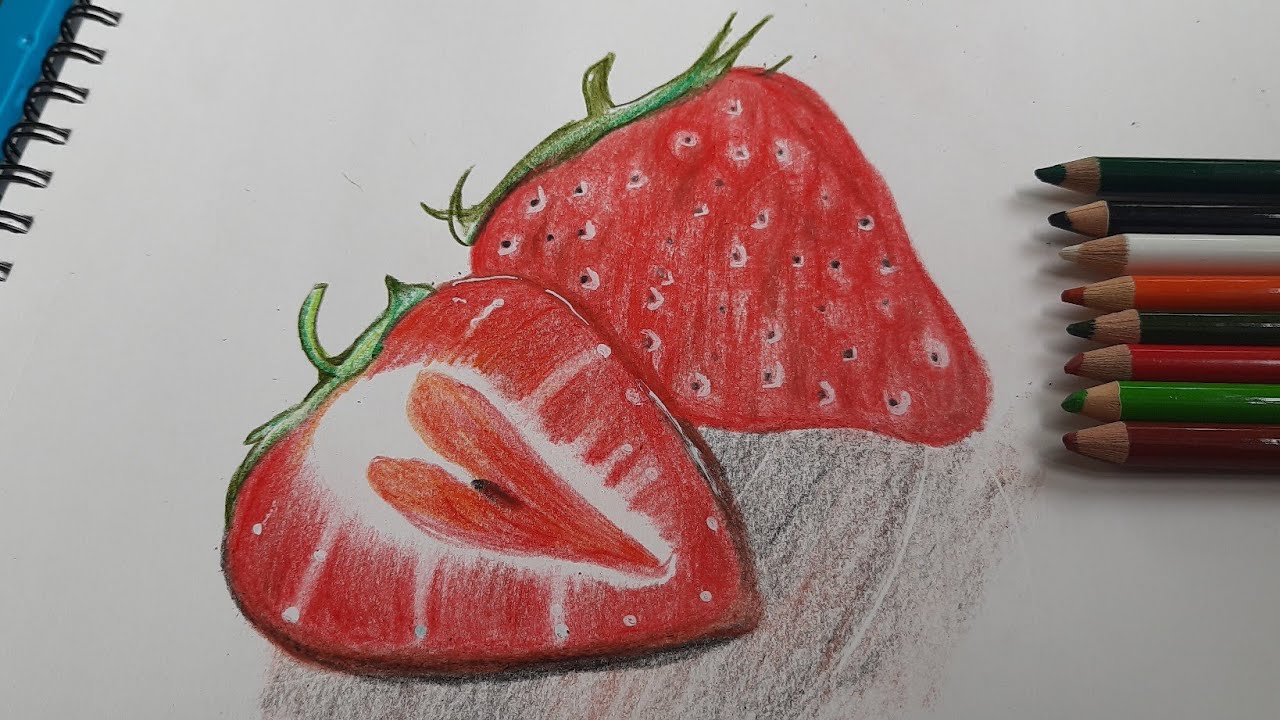 easy way 3D color pencil drawing/fruit color pencil art /strawberry ...