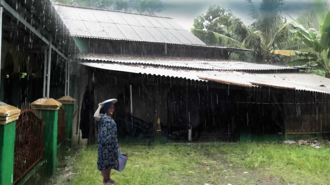 Heavy rain in rural village | Very cool atmosphere in rural Indonesia ...