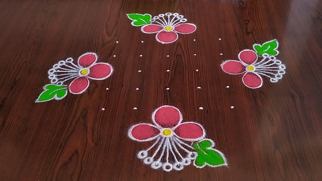 Simple & easy daily flowers kolam (9×1)dot's.... - YouTube